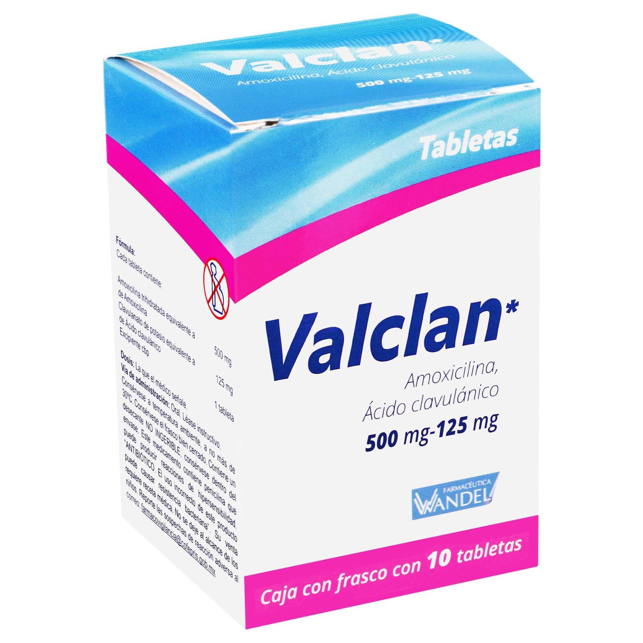 Valclan 500Mg/125Mg Con 10 Tabletas (Amoxicilina/Ac Clavulanico ...