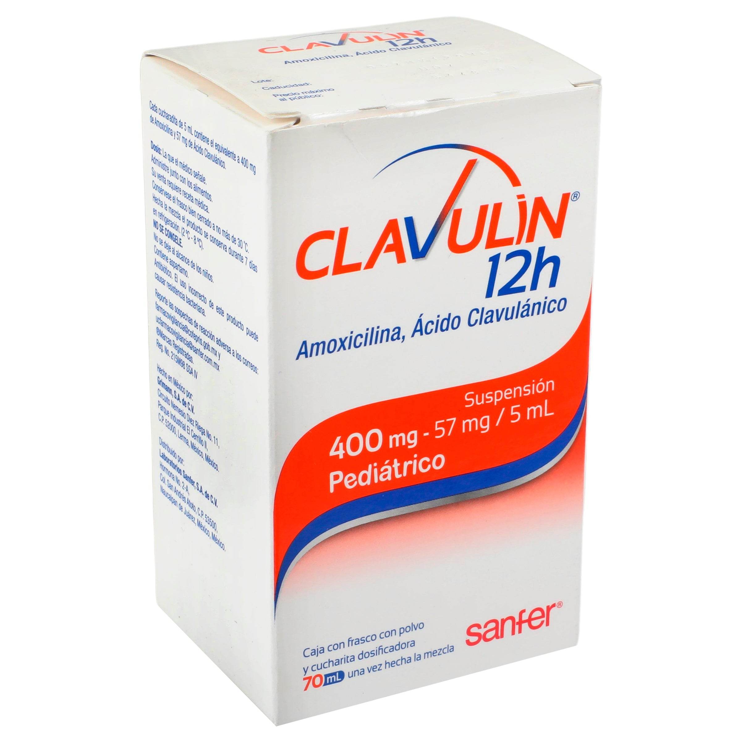 Clavulin 12H Suspensión 400Mg/57Mg/5Ml 70Ml (Amoxicilina/Acido Clavula ...