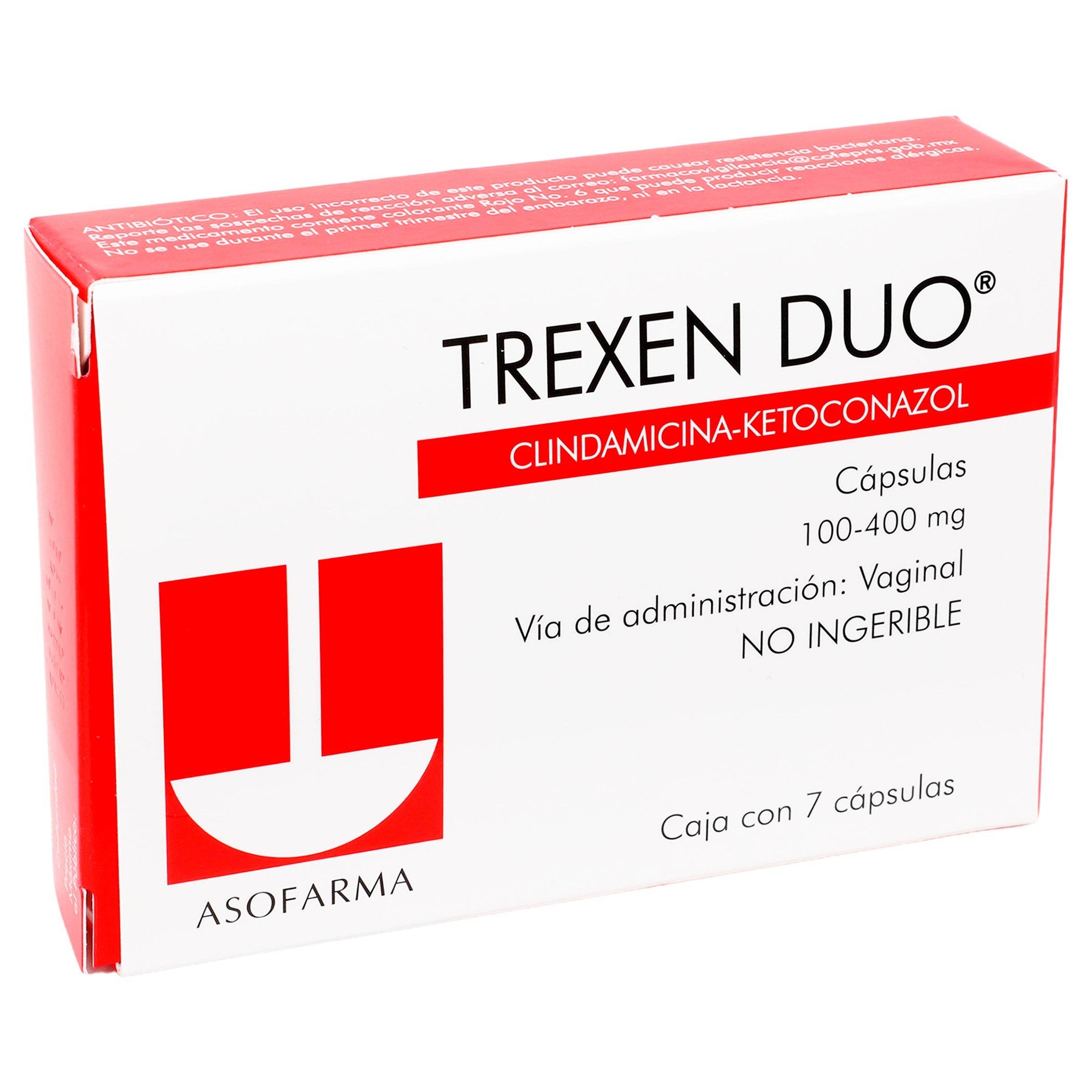 Trexen Duo Vaginal 100Mg/400Mg Con 7 Capsulas (Clindamicina/Ketoconazo ...
