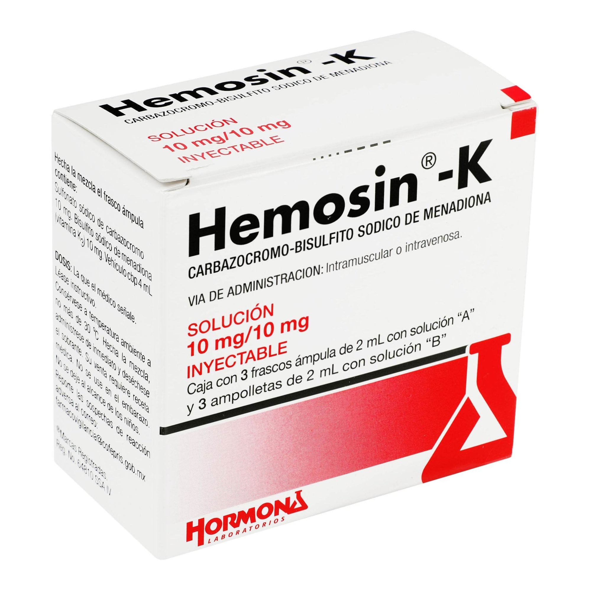 Hemosin-K 10Mg/5Ml Con 3 Ampulas (Carbazocromo/Bisulfito Sodico De Men ...