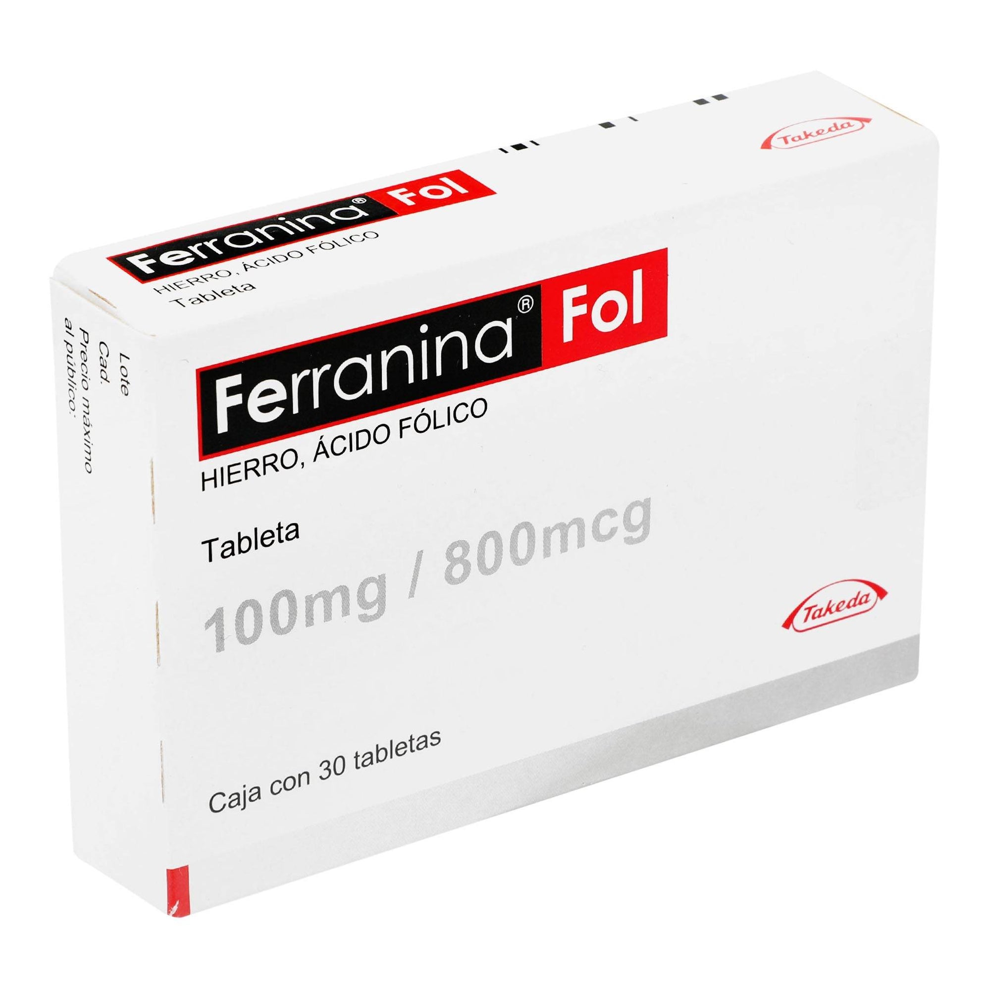 Ferranina Fol Grageas 100Mg/800Mcg Con 30 (Hierro/Acido Folico ...