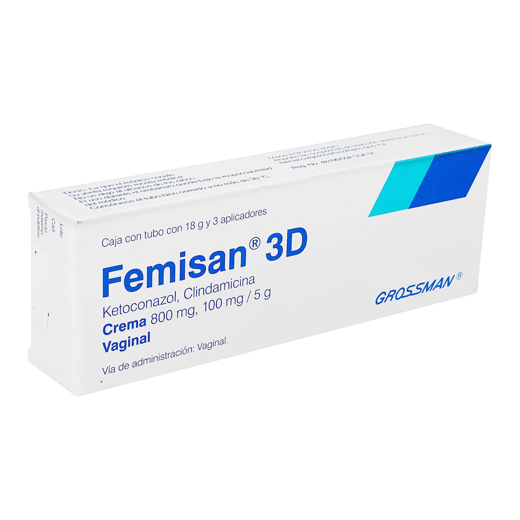 Femisan 3D Crema Vaginal 800Mg/100Mg/5G Y 3 Aplicadores 18G (Ketoconaz ...