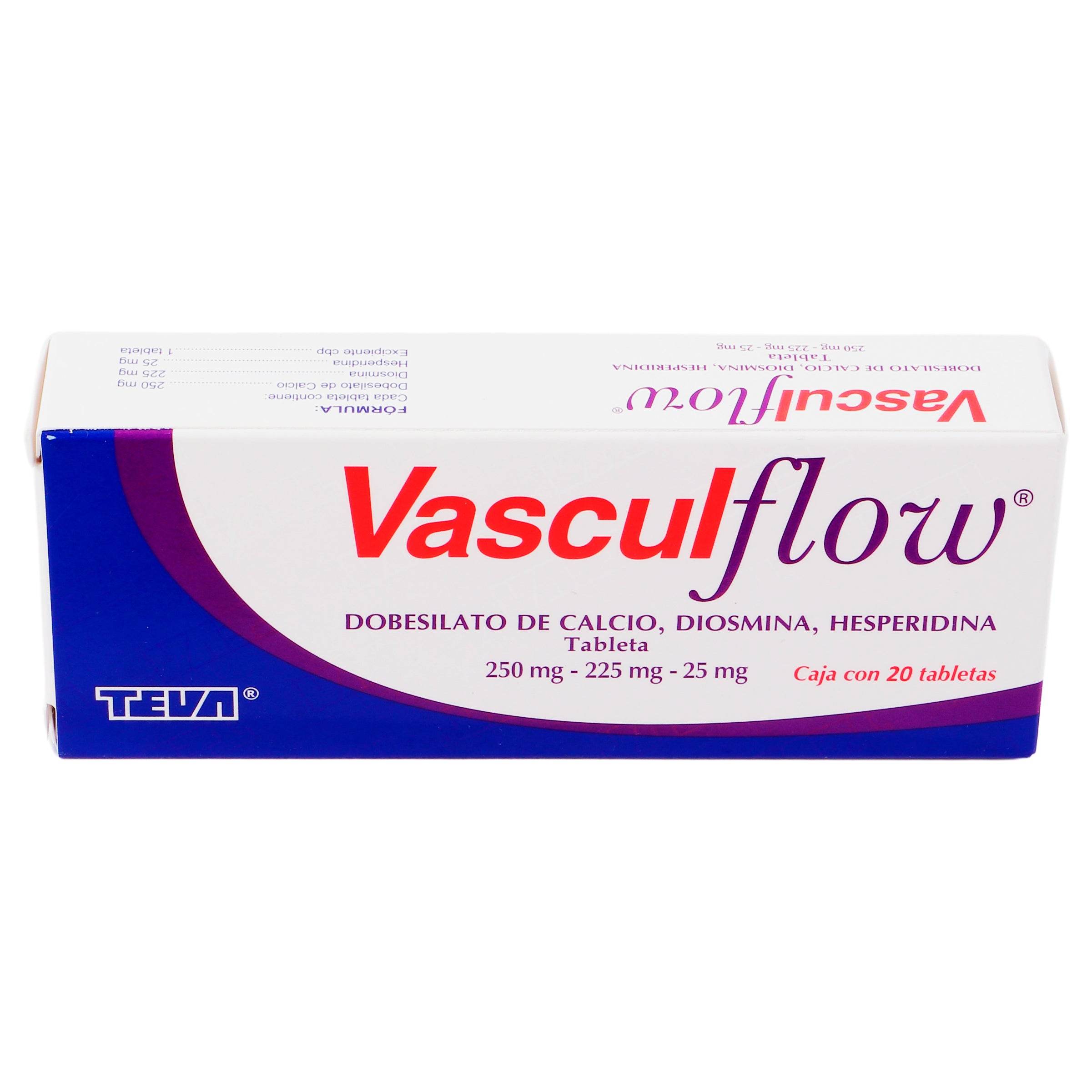 Vasculflow 250Mg/225Mg/25Mg Con 20 Tabletas (Dobesilato De Calcio/Dios ...