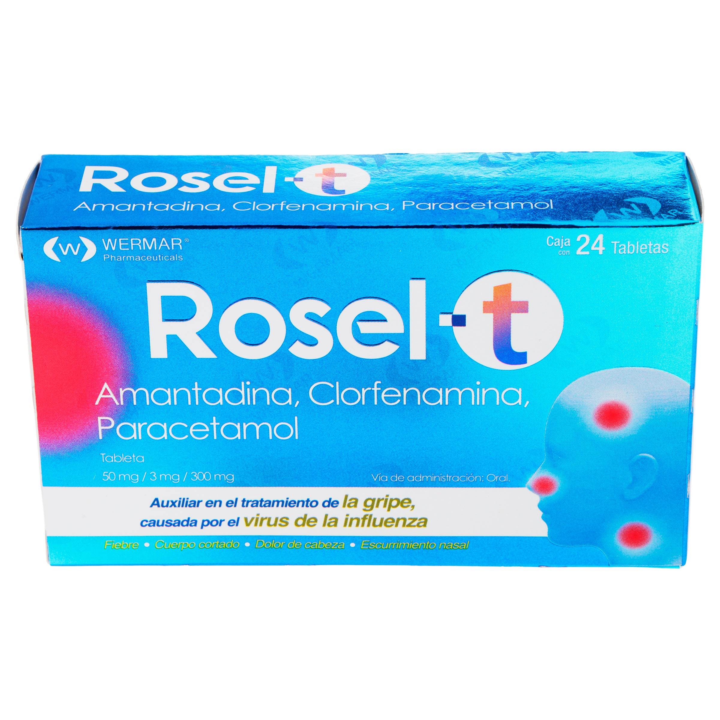 Rosel T 50Mg/3/300Mg Con 24 Tabletas (Amantadina/Clorfenamina/Paraceta ...