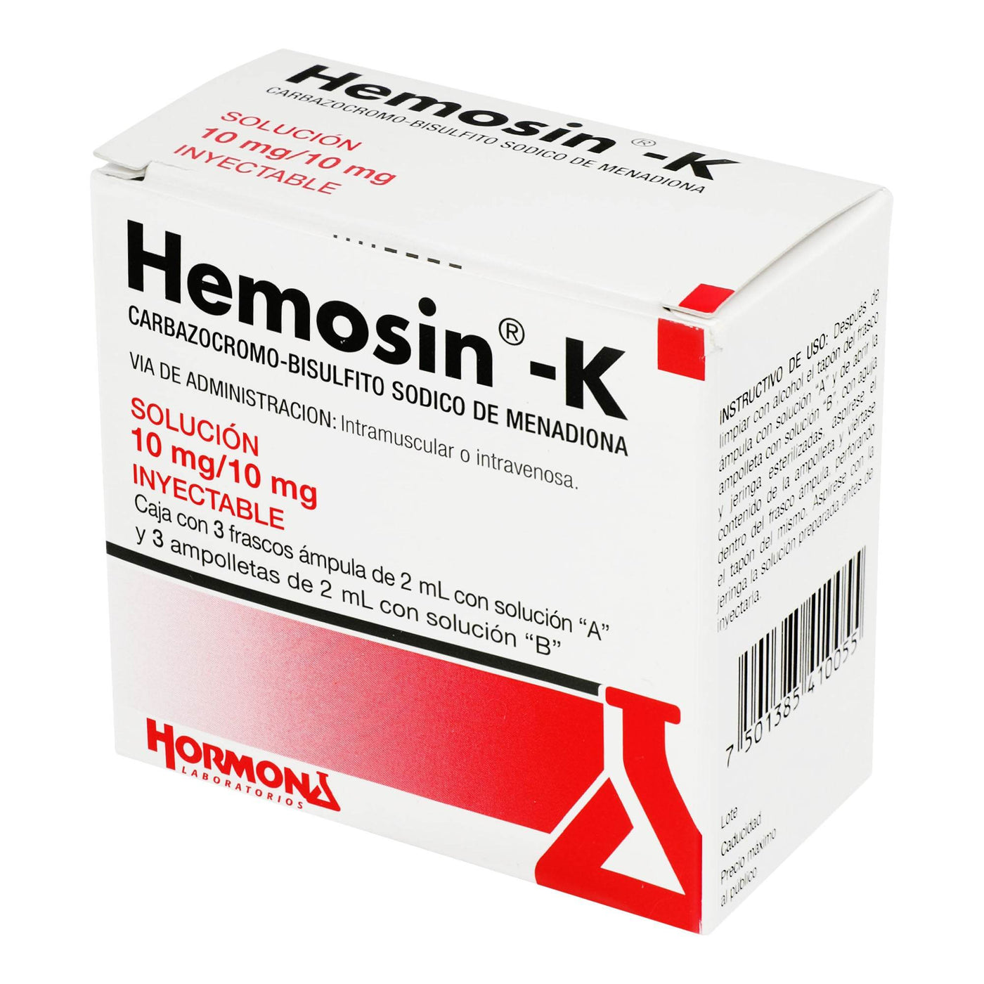 Hemosin-K 10Mg/5Ml Con 3 Ampulas (Carbazocromo/Bisulfito Sodico De Men ...