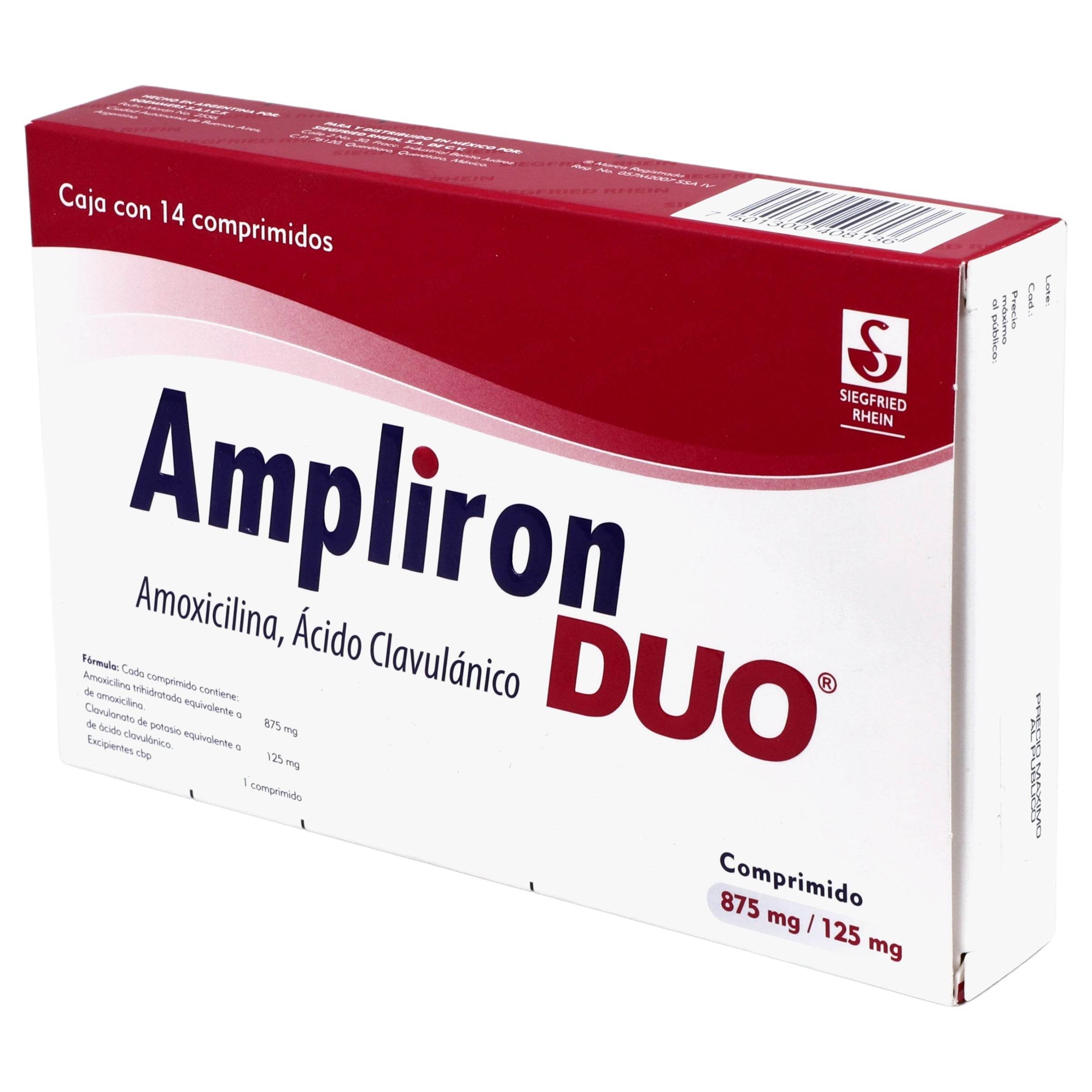 Ampliron Duo 875Mg/125Mg Con 14 Comprimidos (Amoxicilina/Acido Clavula ...