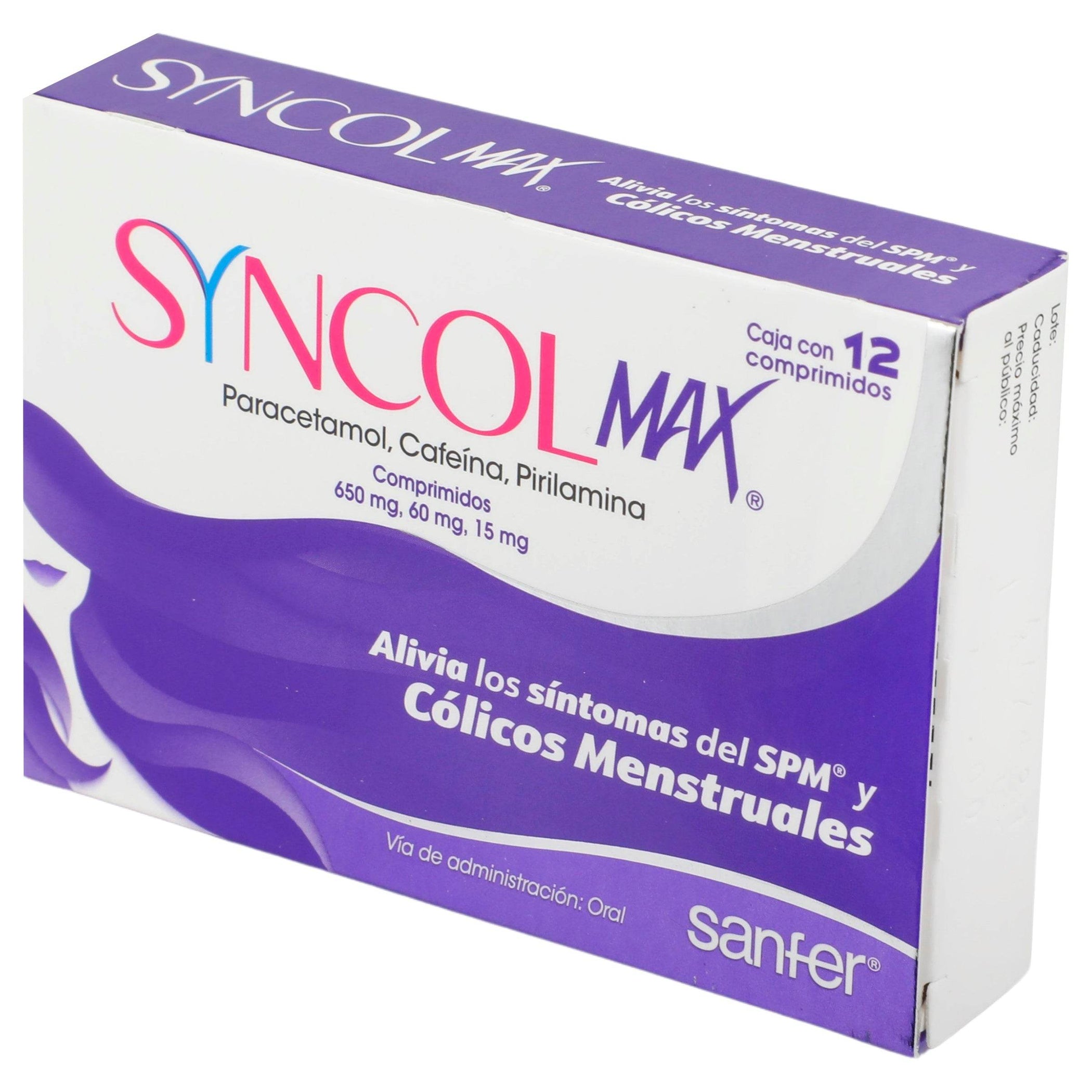 Syncol Max 650Mg/60/15Mg Con 12 Comprimidos (Paracetamol/Cafeina/Piril ...