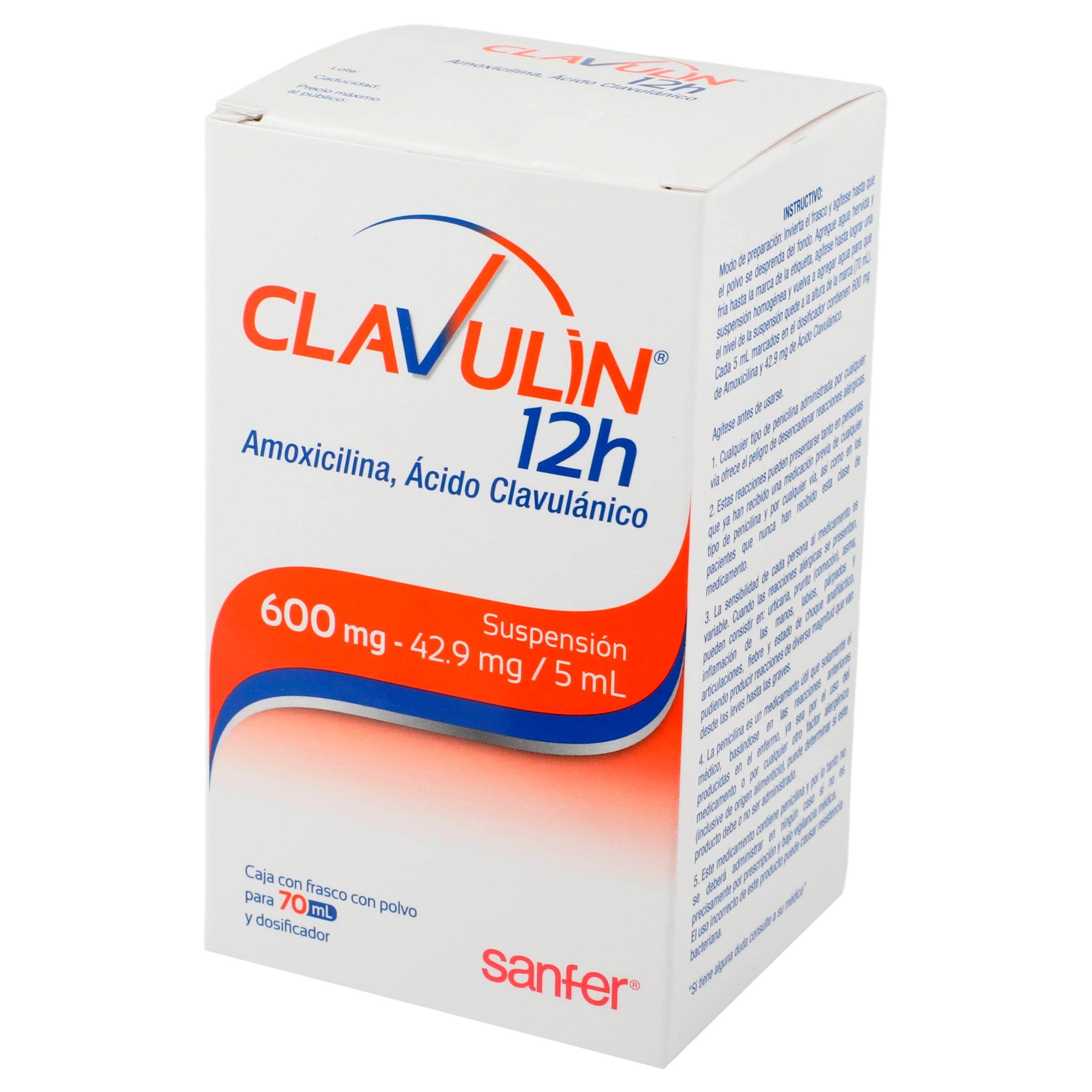 Clavulin 12H Suspensión 600Mg/42.9Mg/5Ml 70Ml (Amoxicilina/Acido Clavu ...