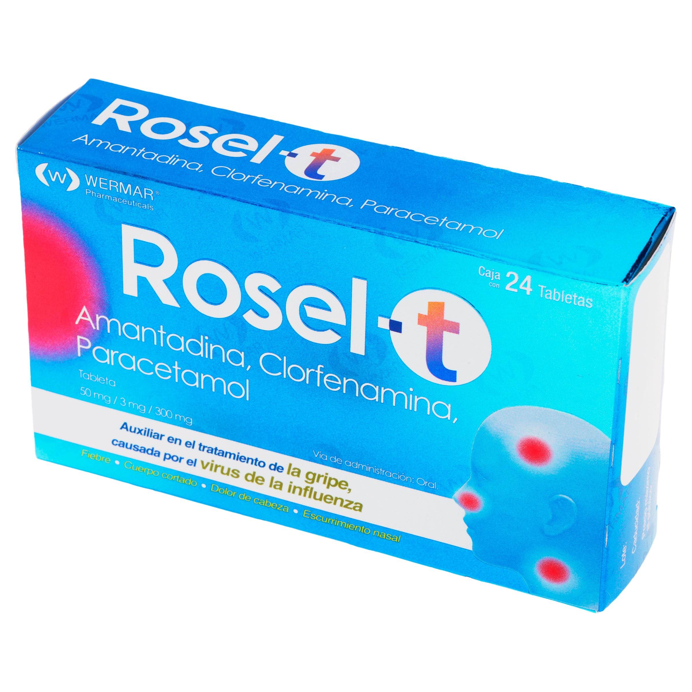 Rosel T 50Mg/3/300Mg Con 24 Tabletas (Amantadina/Clorfenamina/Paraceta ...